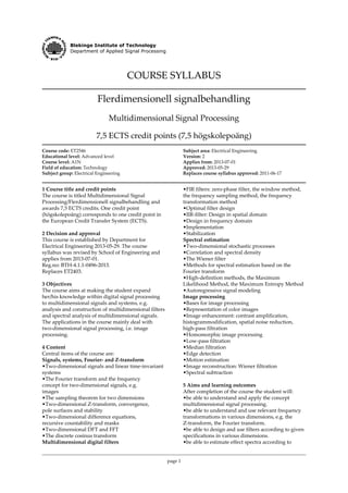 Syllabus-ET2546-Multidimensional Signal Processing | PDF