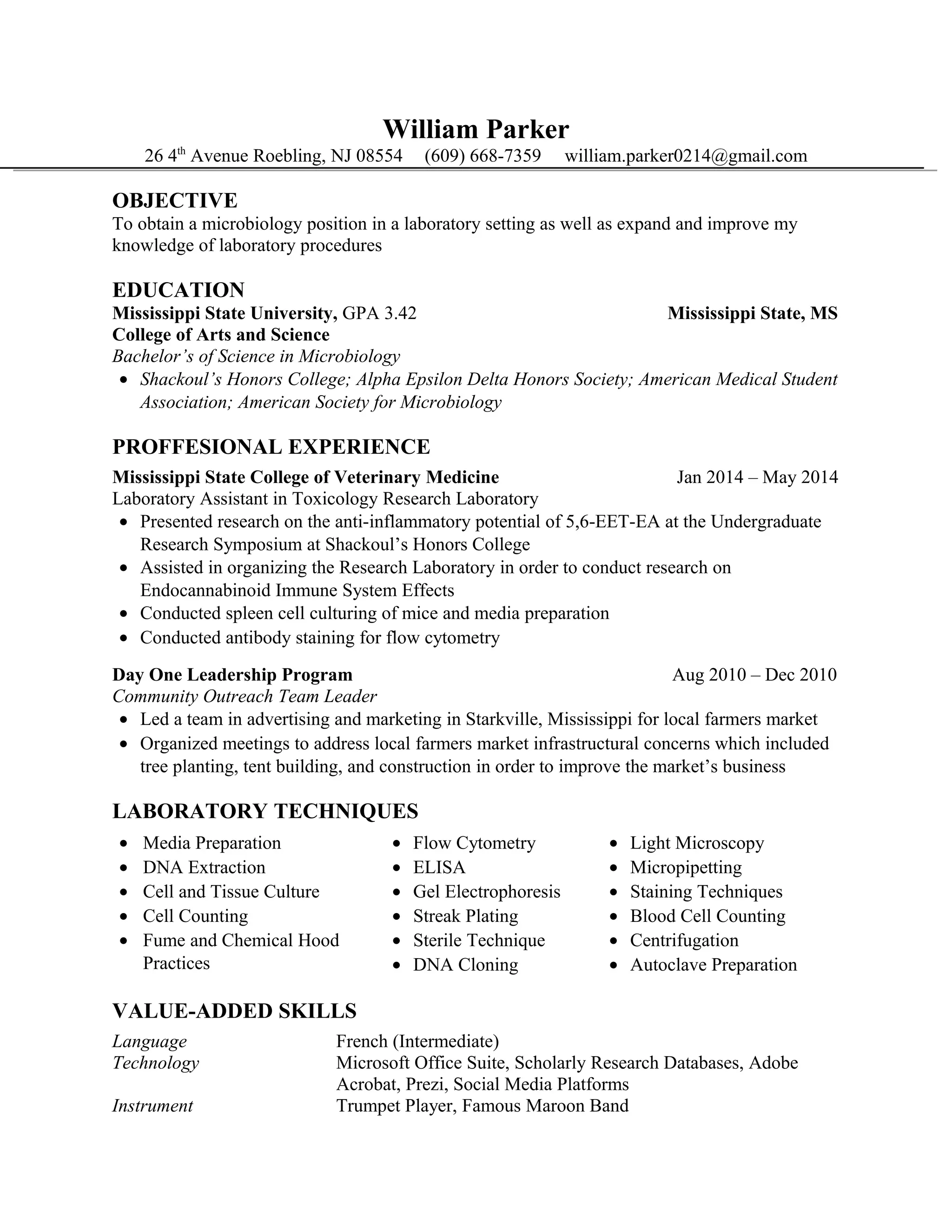Microbiology Resume | DOC