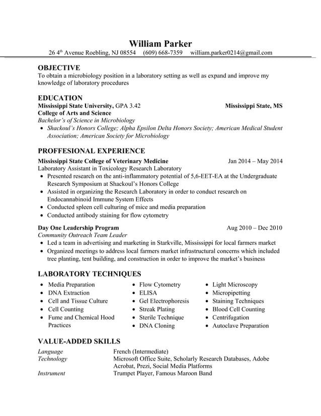 Microbiology Resume | PDF