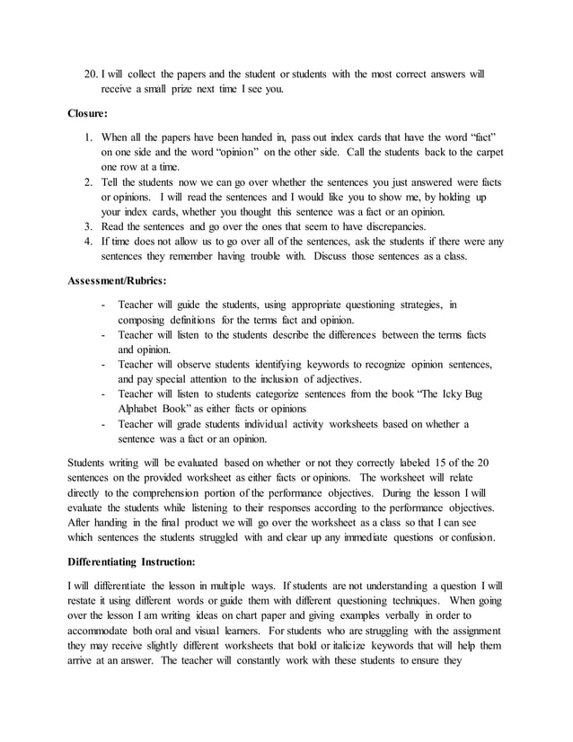 edu 311 fact and opinion Lesson Plan | DOCX | Educational Assessment | Education