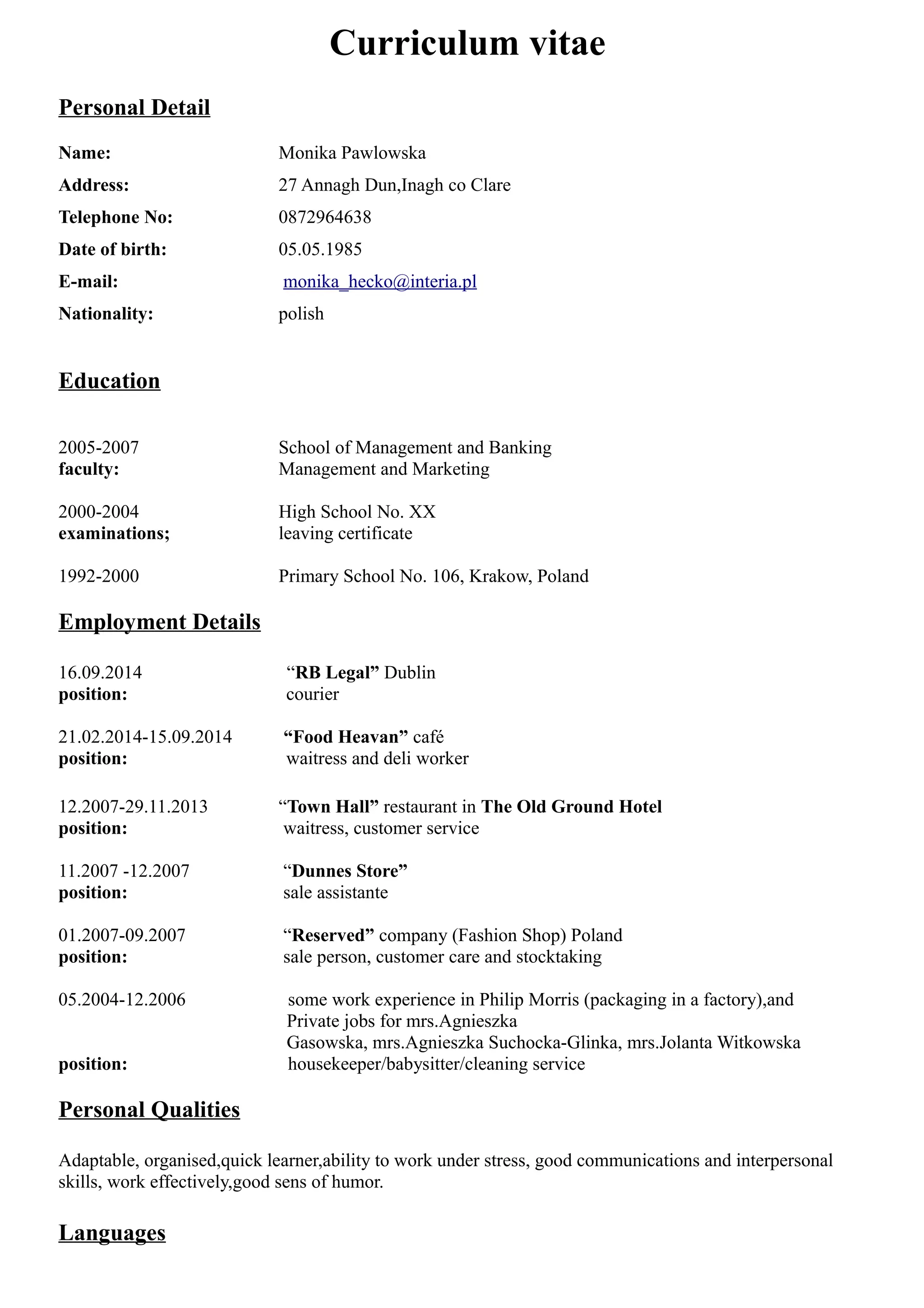 CV Monika 5 | PDF | Free Download