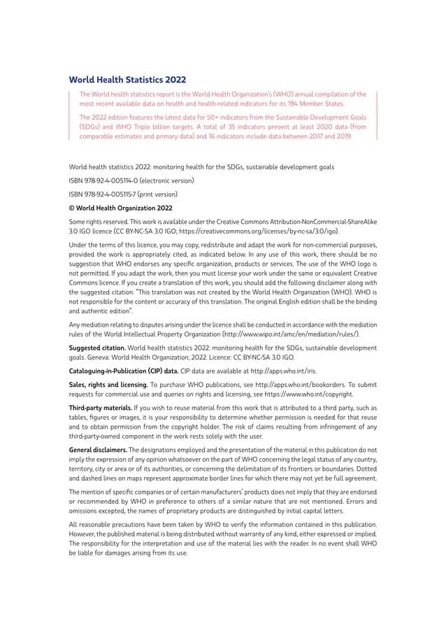 World Health Statistics 2022 by WHO | PDF