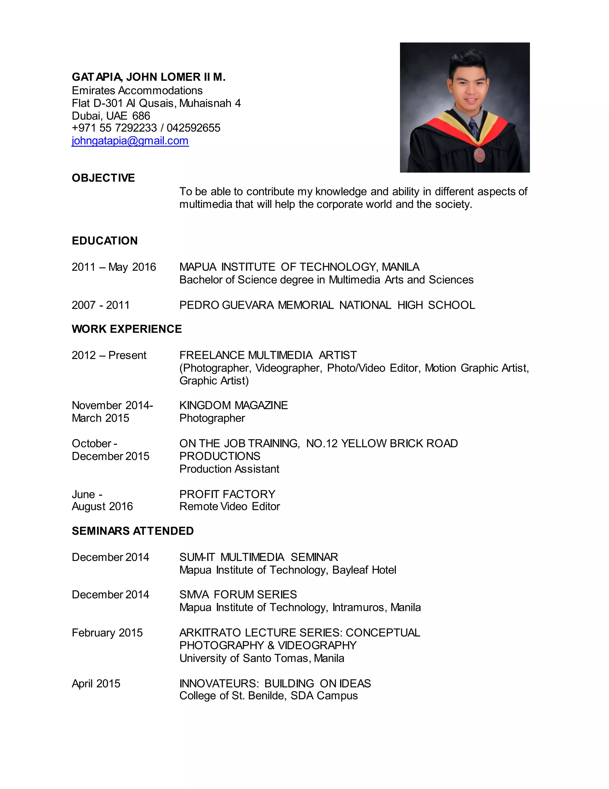GATAPIA-JOHNLOMER_RESUME | PDF