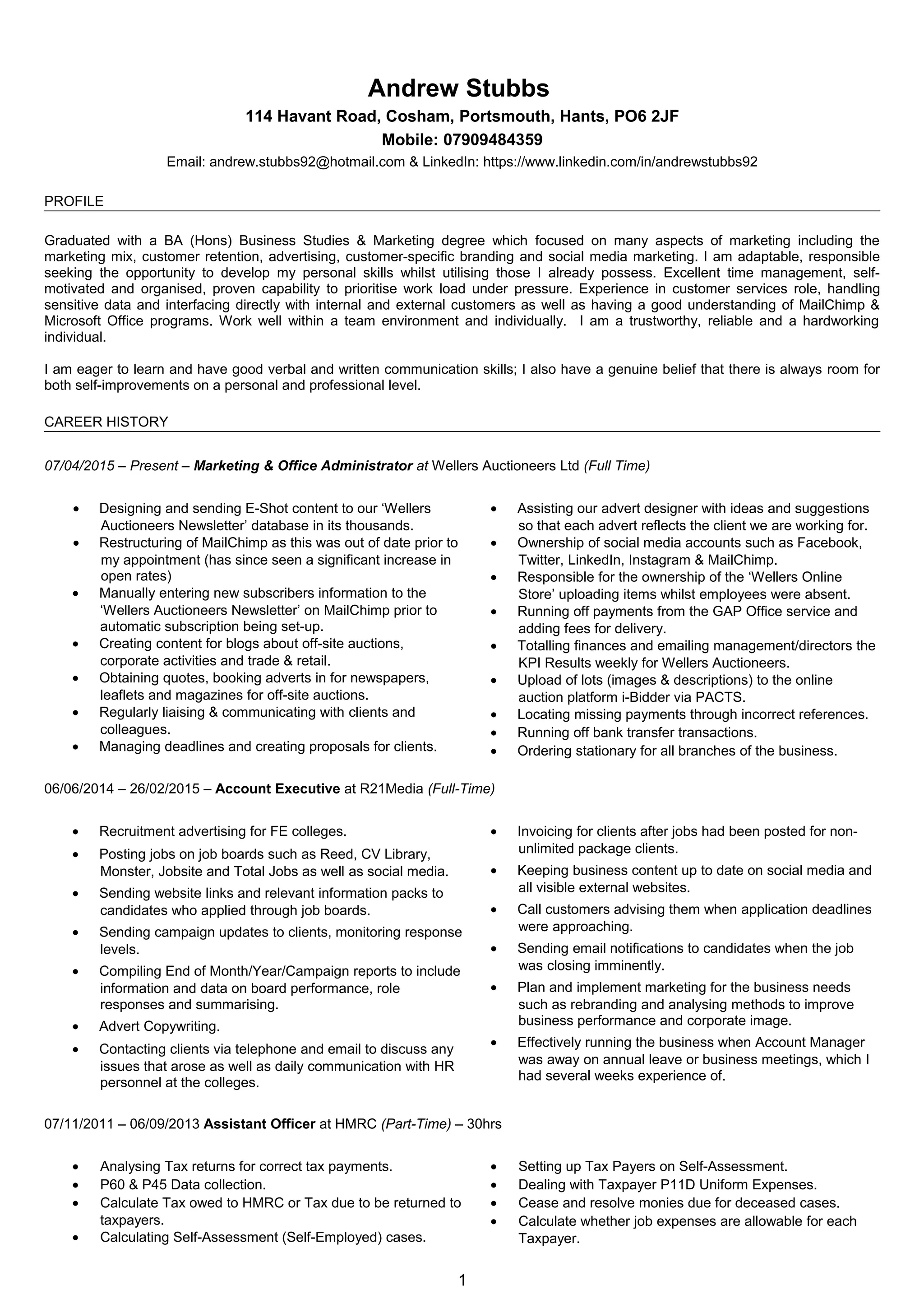 Andrew Stubbs CV | DOC