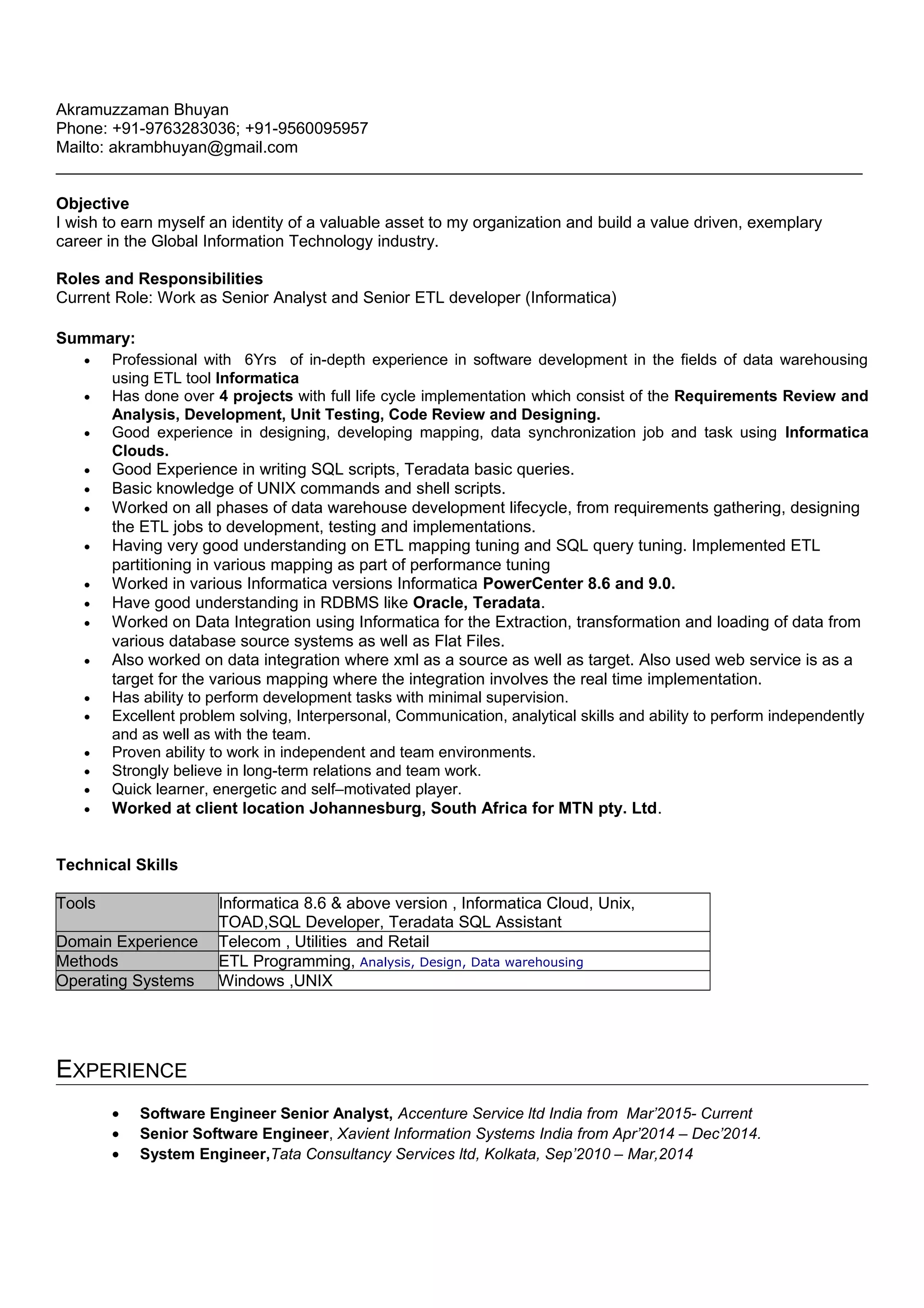 Akram_Resume_ETL_Informatica | DOC | Databases | Computer Software and Applications