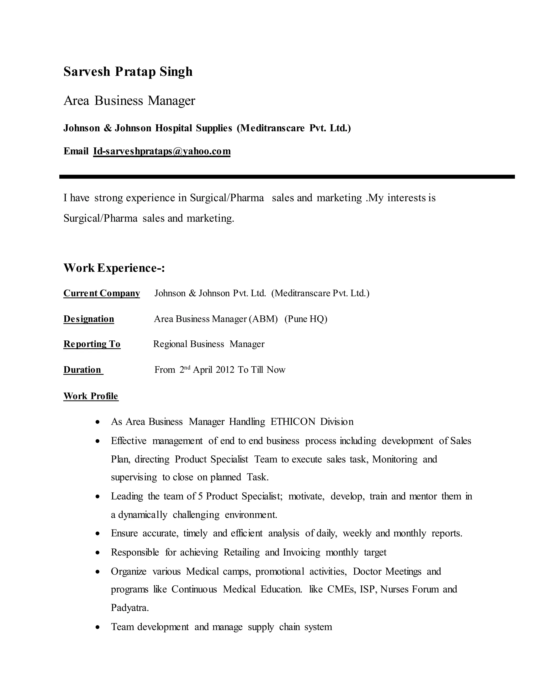 Sarvesh Pratap Singh resume | DOCX