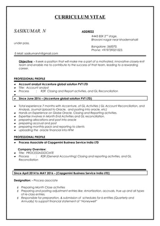 Sasikumar Resume | DOC | Business Accounting & Finance | Business