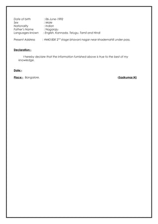 Sasikumar Resume | DOC | Business Accounting & Finance | Business