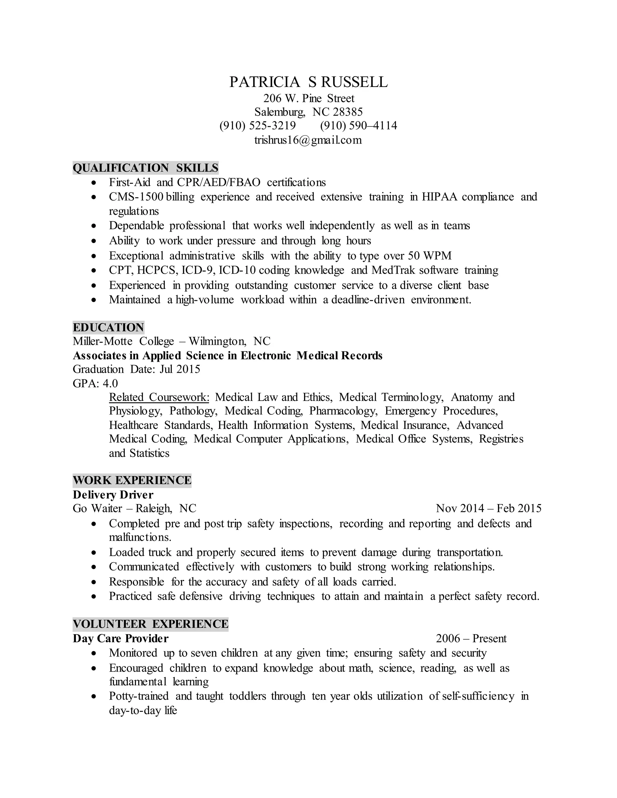 PATRICIA S RUSSELL RESUME | PDF