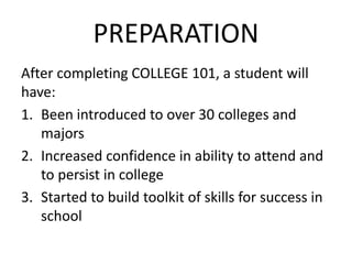 COLLEGE 101 Presentation | PPTX