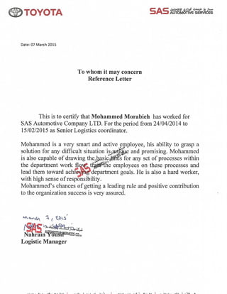 TOYOTA - Recommendation Letter | PDF