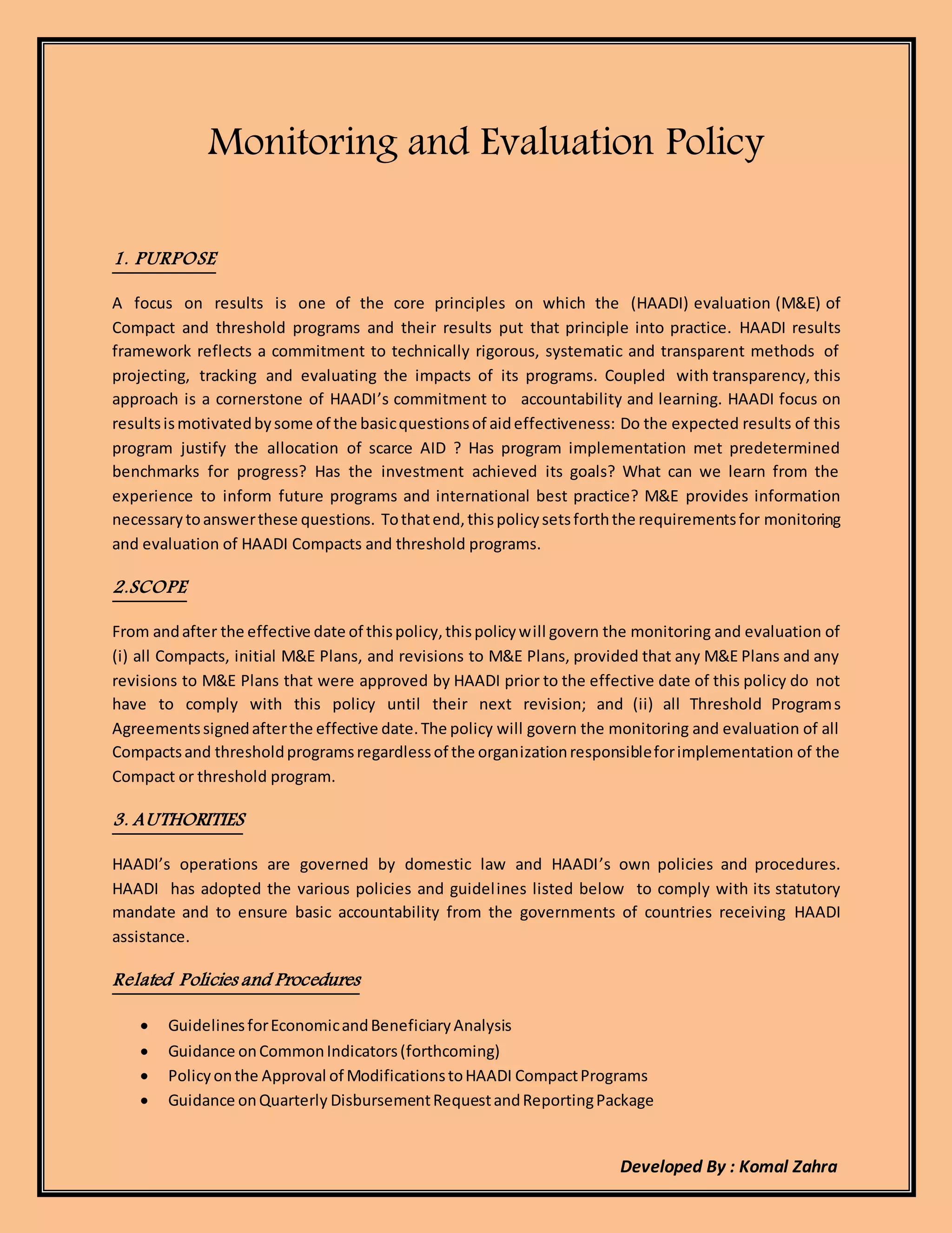 Monitoring And Evaluation Policy Docx Business Accounting And Finance