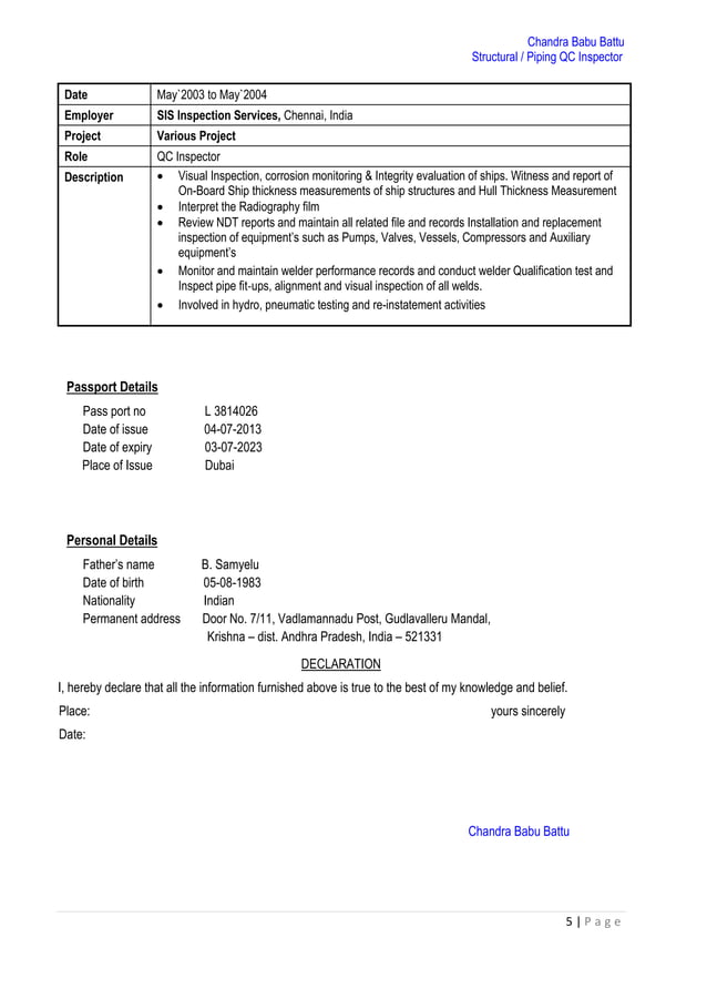 Structural & Piping QC Inspector CV - PDF | PDF | Business | Business ...