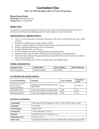 CV_WPF_Developer_Bikash Kumar Rajak | DOC