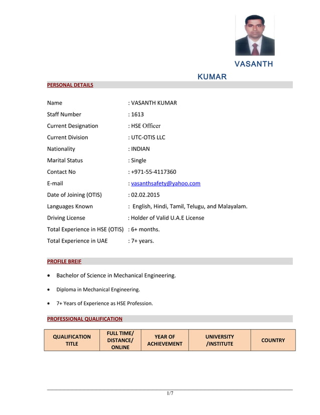 Vasanth-CV Format(2015) | DOC | Civil Engineering Industry | Industries