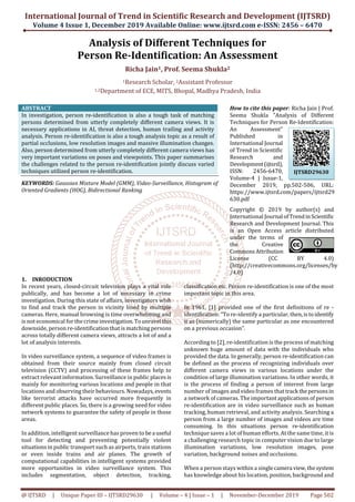 Analysis of Different Techniques for Person Re-Identification: An Assessment | PDF