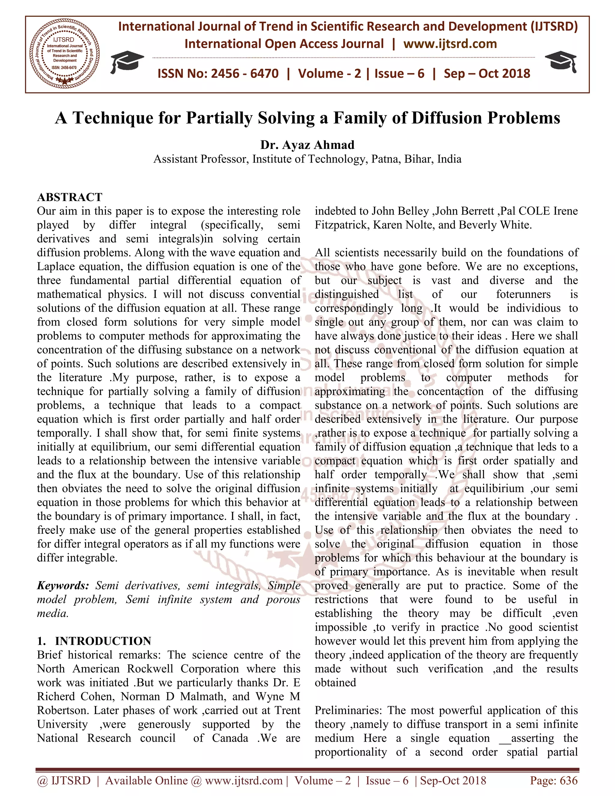 A Technique for Partially Solving a Family of Diffusion Problems | PDF ...