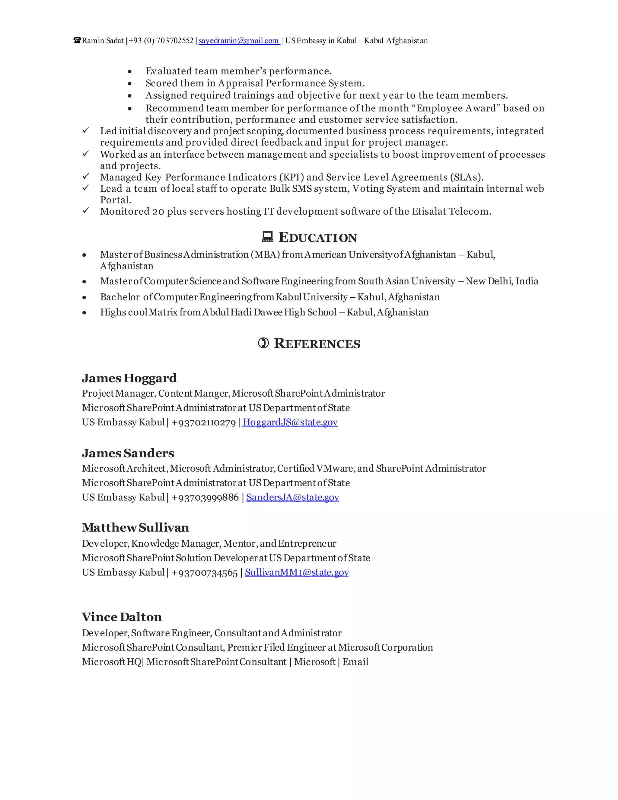 Ramin Sadat SharePoint Resume | DOCX