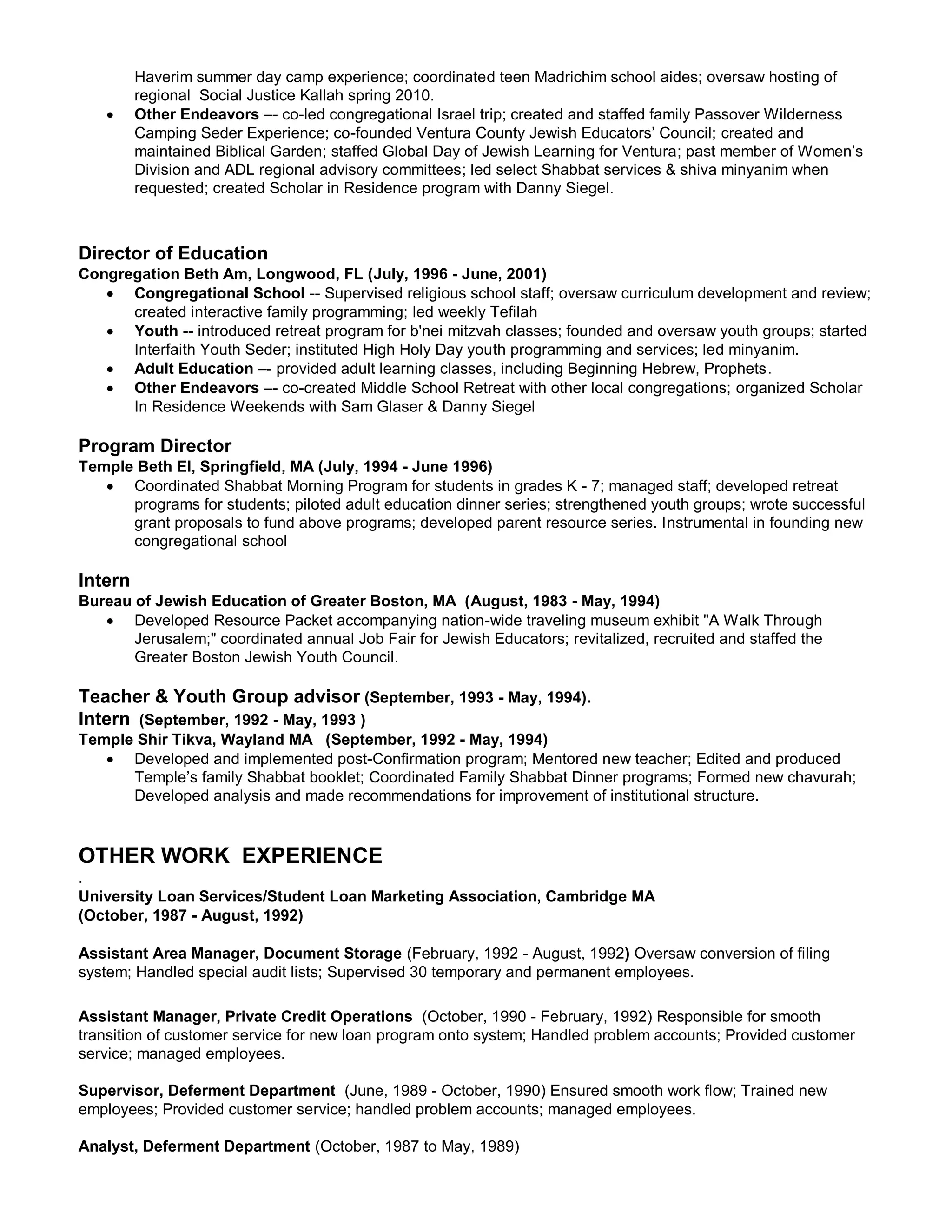 Jewish Ed Resume 2016 | PDF