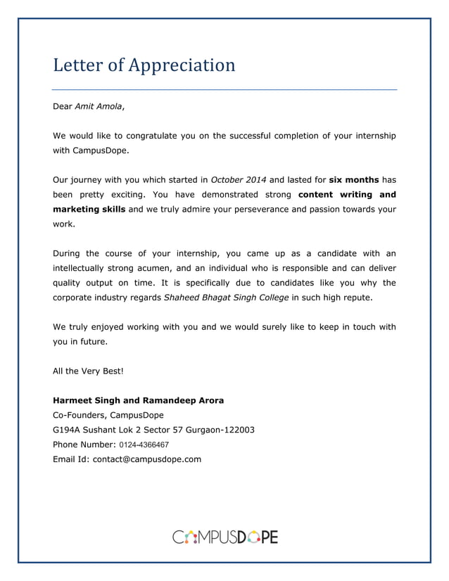 Amit Amola_Appreciation | PDF