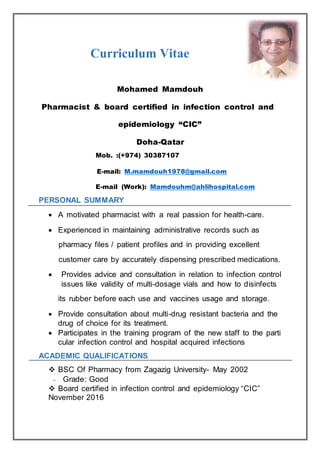 Mohamed Mamdouh C.V | DOCX | Infectious Diseases | Diseases and Conditions