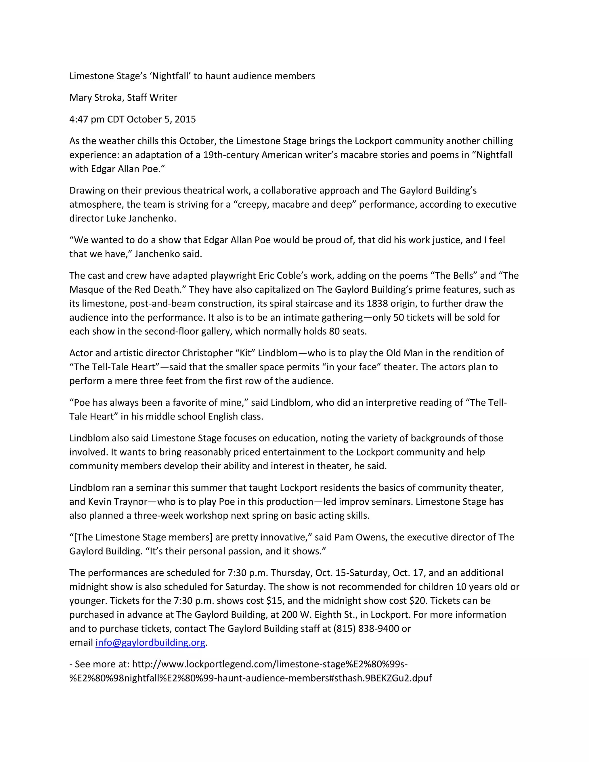 Limestone Stage’s Nightfall to haunt audience members | PDF