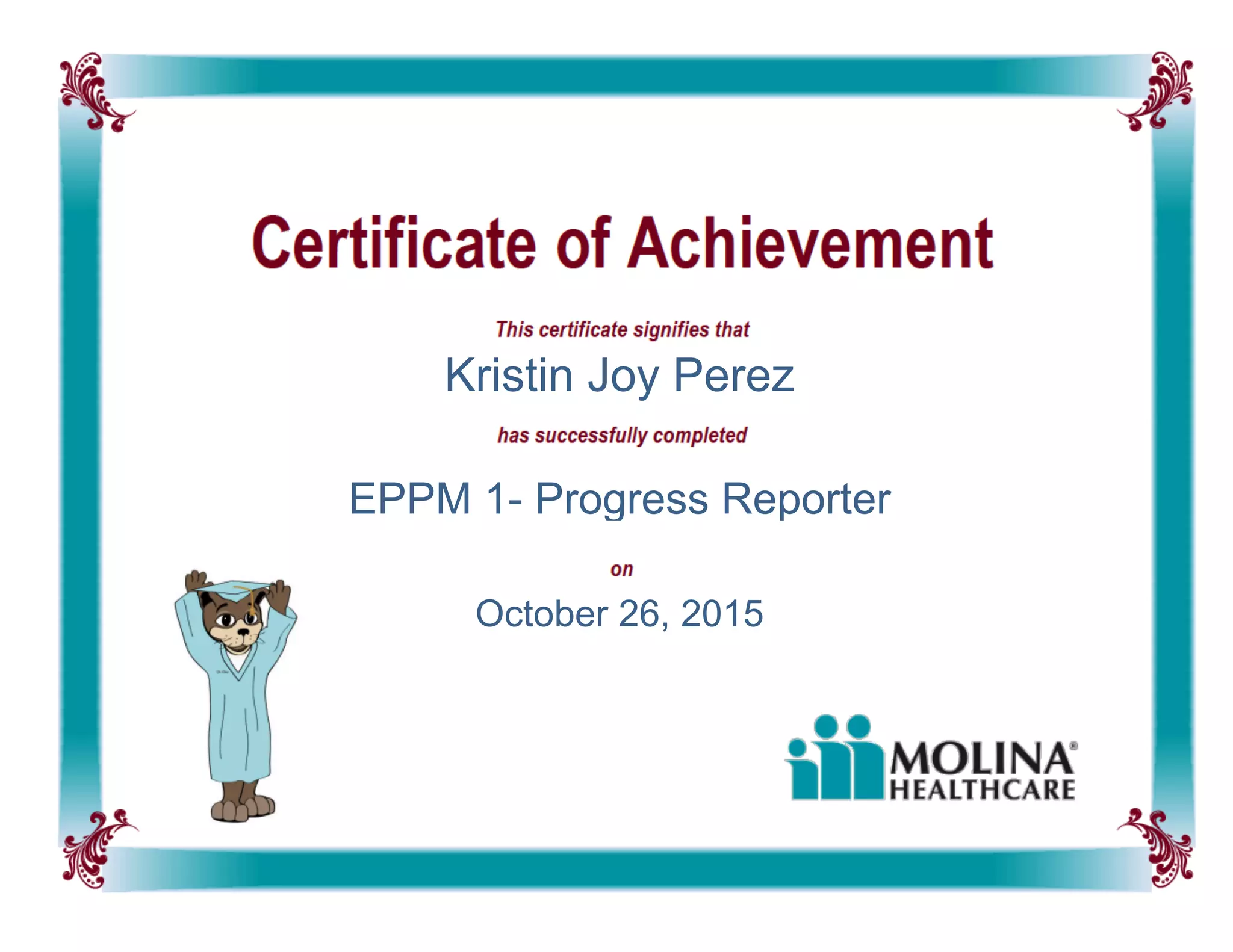 EPPM 1-Progress Reporterl Course Certificate | PDF