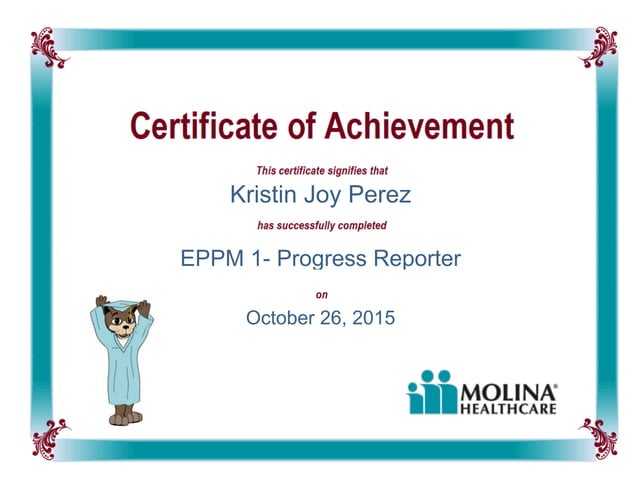 EPPM 1-Progress Reporterl Course Certificate | PPT
