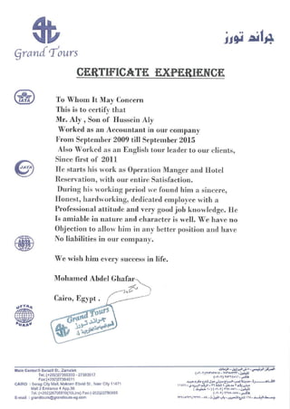 Grand Tours,Experience Certificate | PDF