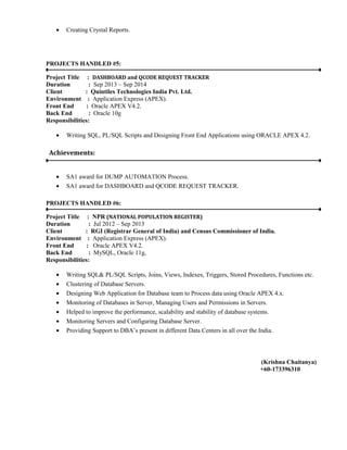 Krishna_4.5_Years_OracleAPEX_PLSQL | DOC | Databases | Computer ...