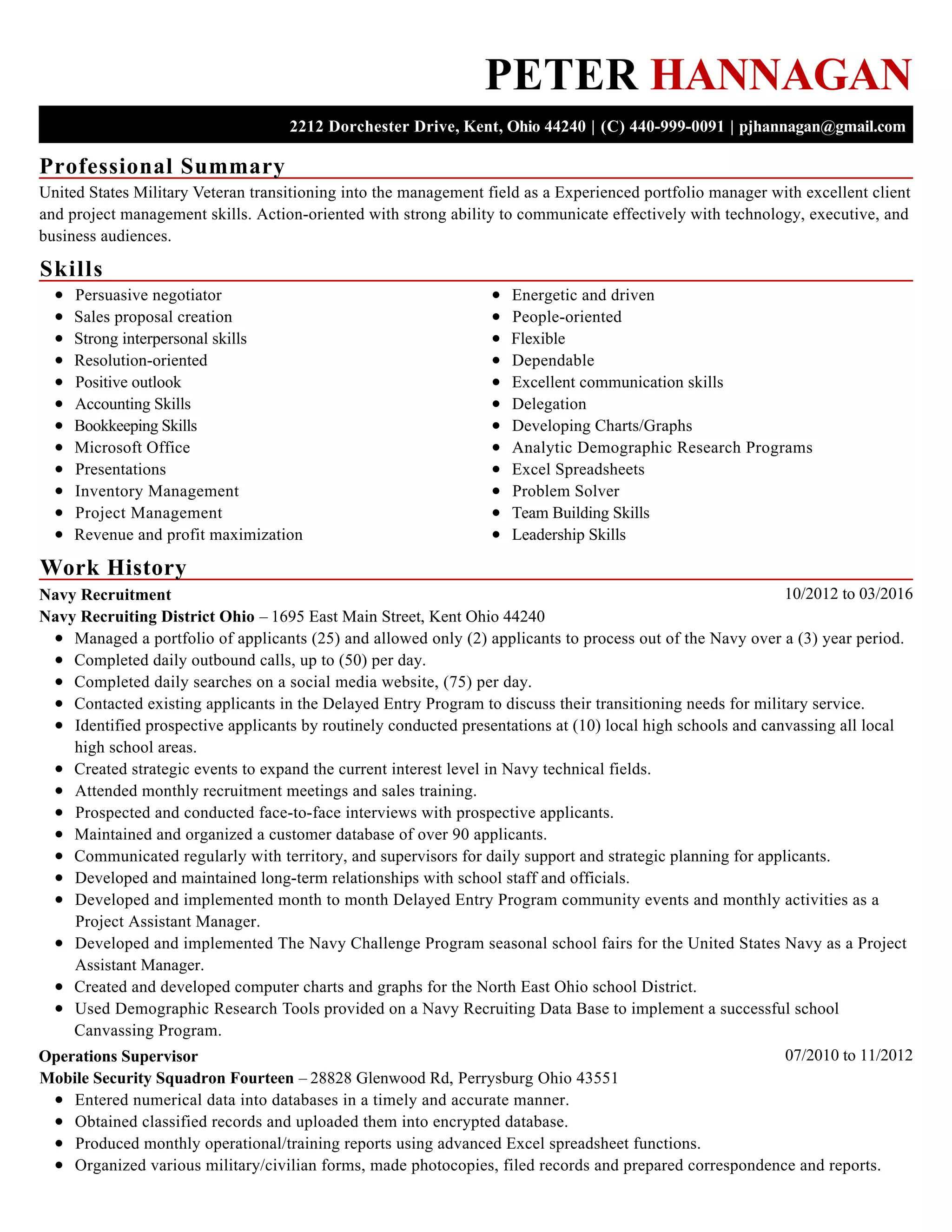 Peter Hannagan Resume 1-8 | PDF