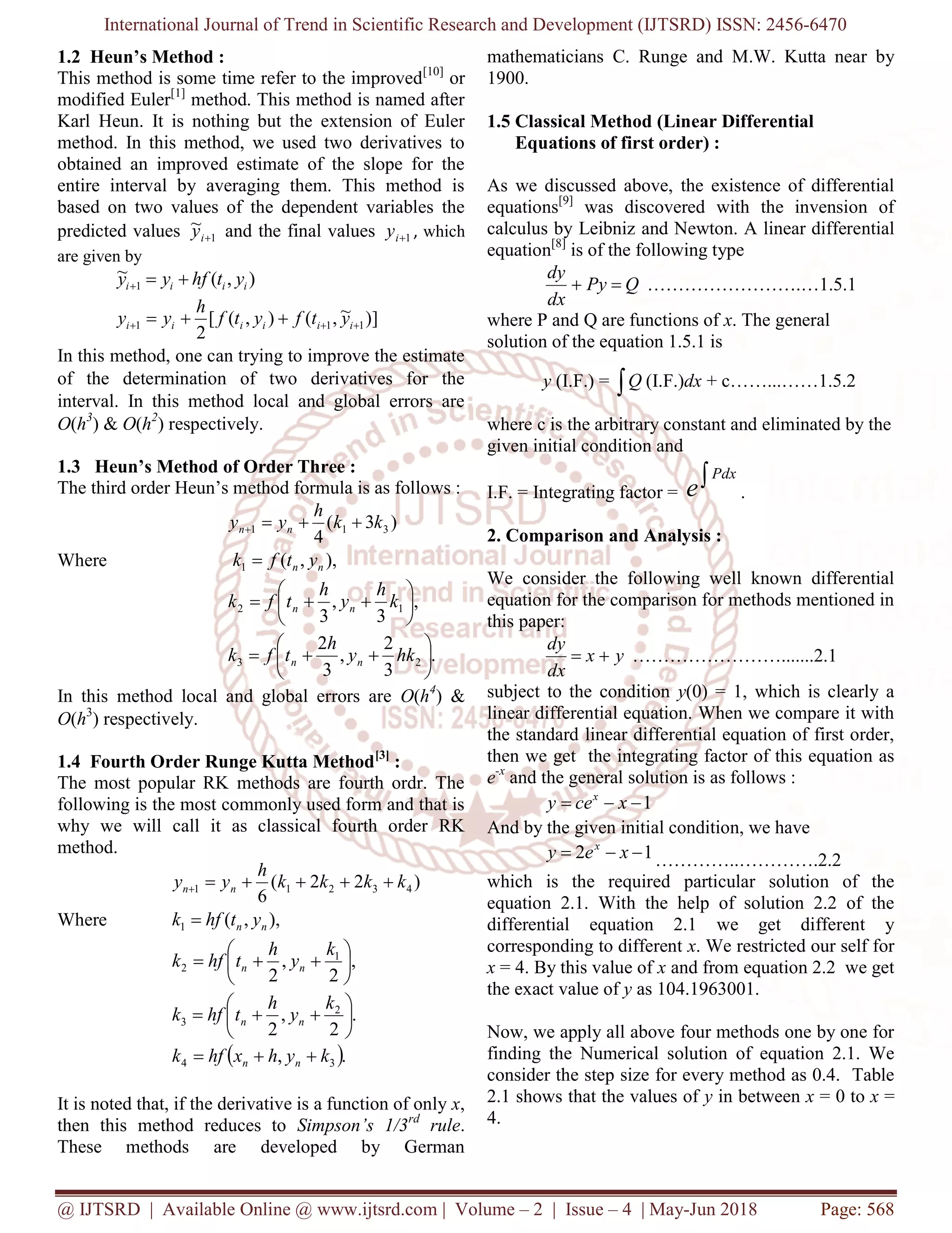 Comparative Analysis Of Different Numerical Methods Of Solving First Order Differential Equation