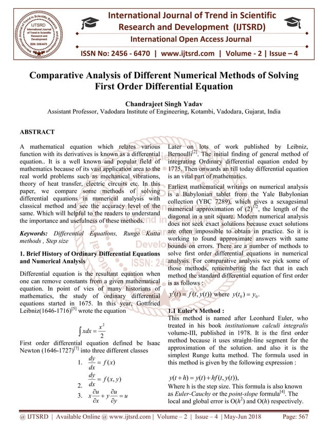 Comparative Analysis of Different Numerical Methods of Solving First Order Differential Equation ...