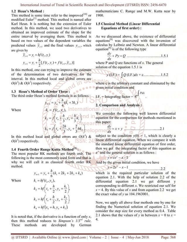Comparative Analysis of Different Numerical Methods of Solving First Order Differential Equation ...