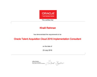 Oracle Talent Acquisition Cloud 2016 Implementation Consultant ...