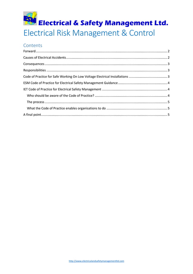 Electrical Risk Management & Safety Code Guidance | PDF