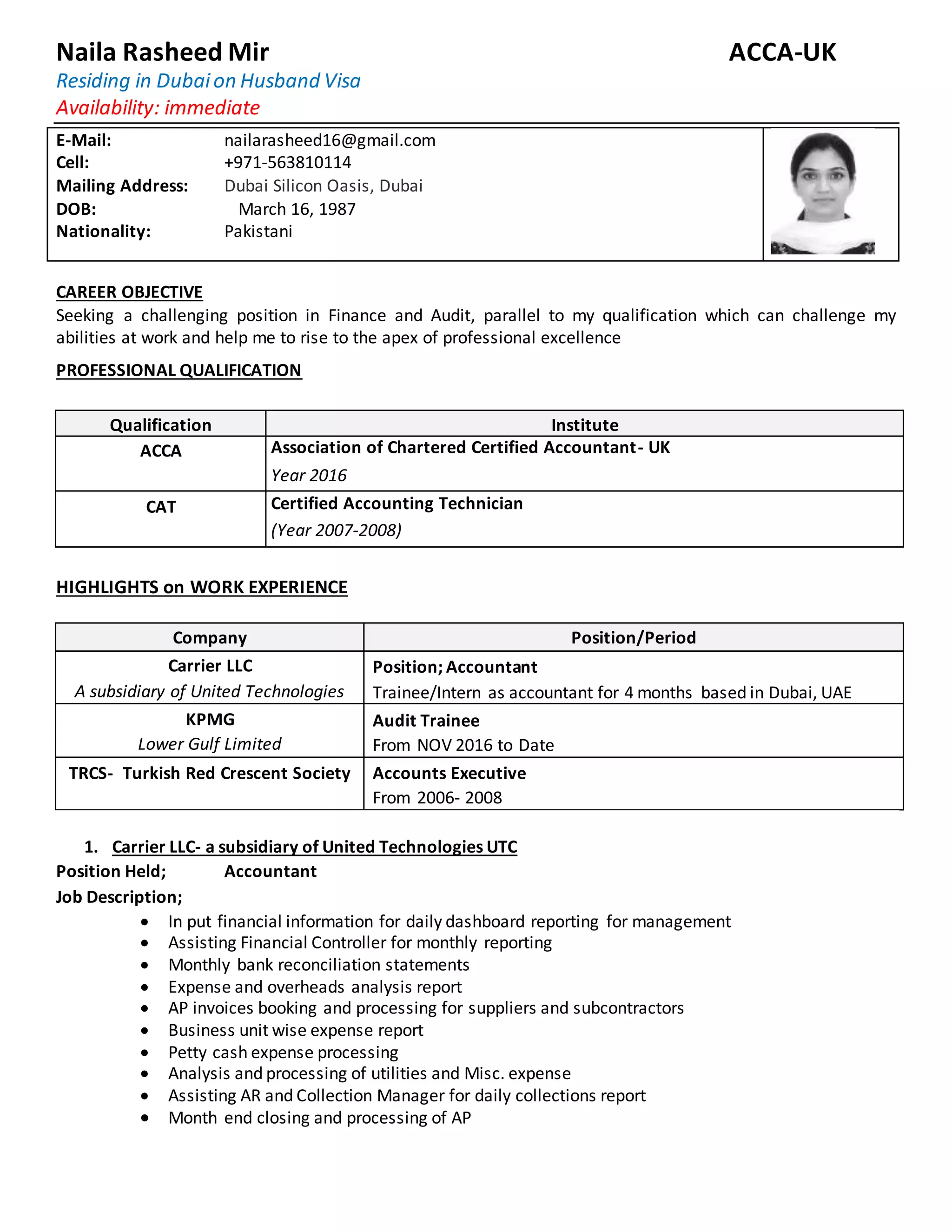 Naila Rasheed-Resume | DOCX | Business Accounting & Finance | Business