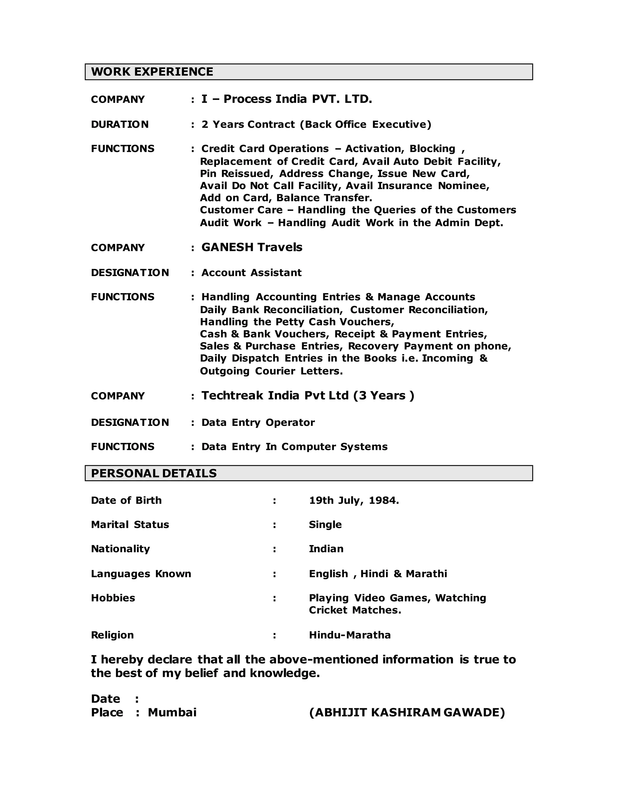 ABHIJIT KASHIRAM GAWADE RESUME | DOCX