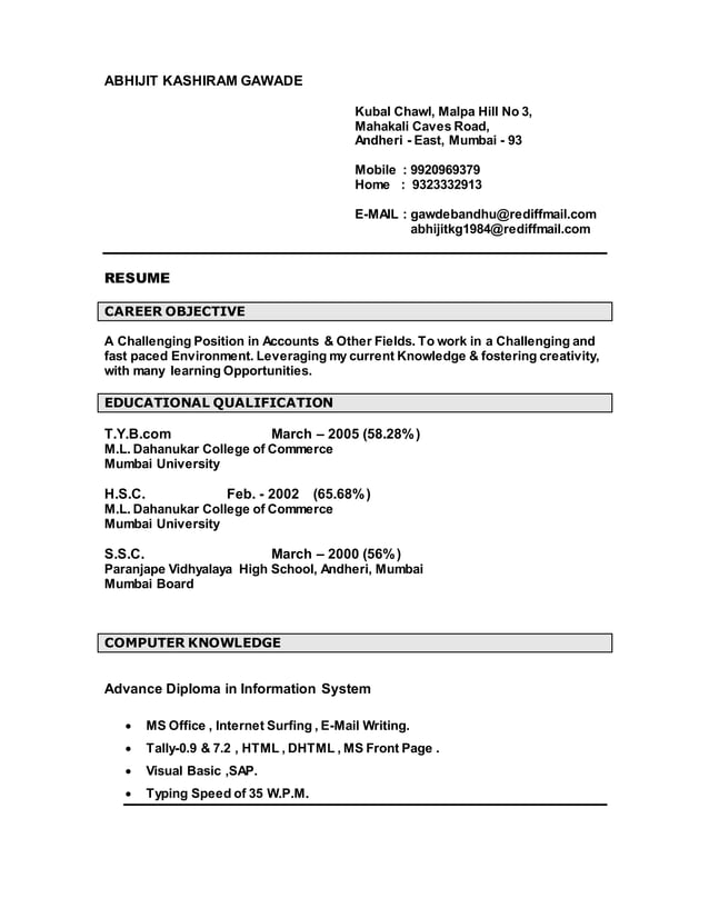 ABHIJIT KASHIRAM GAWADE RESUME | DOCX