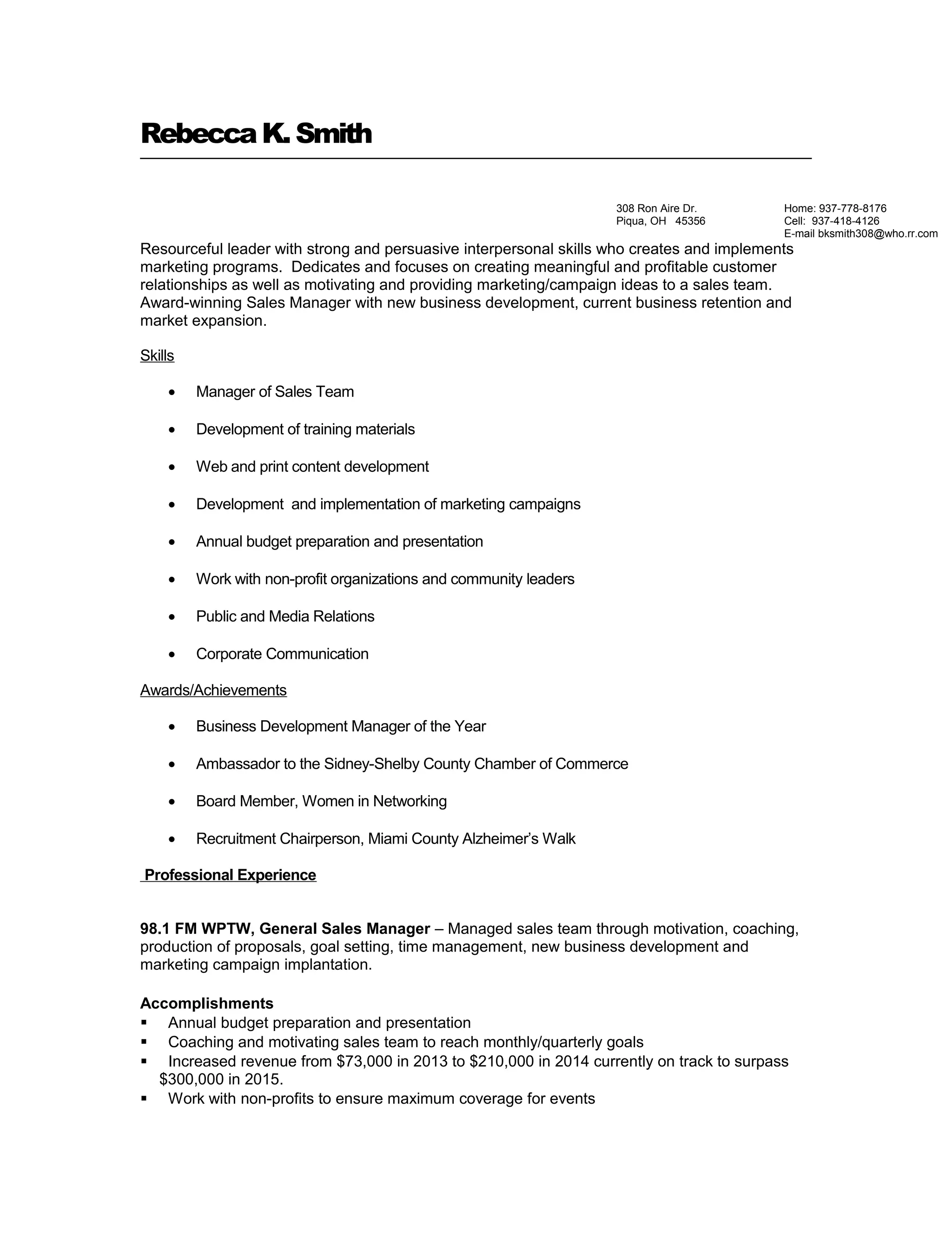 Resume for Becky Smith | DOC