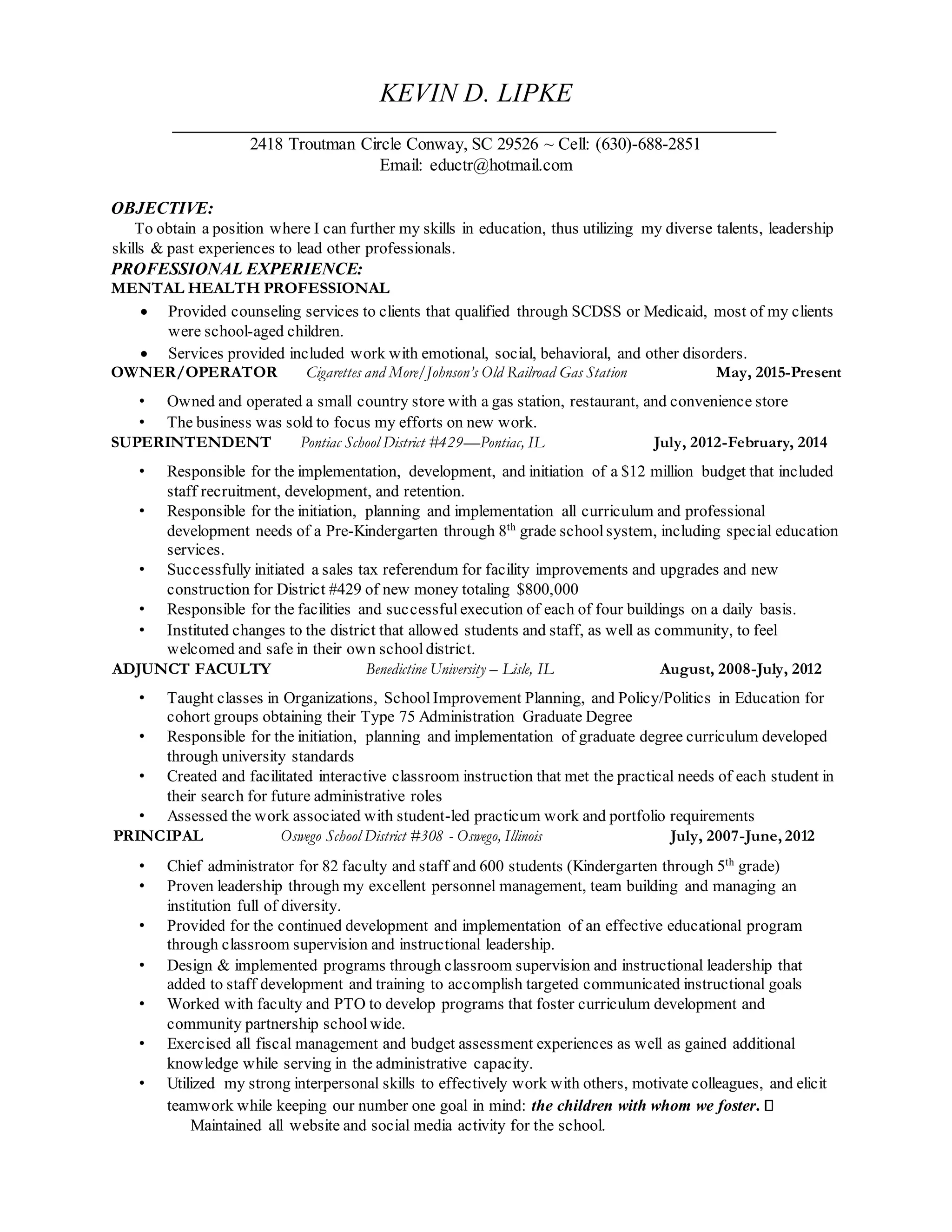 lipkeresumefinal | DOCX