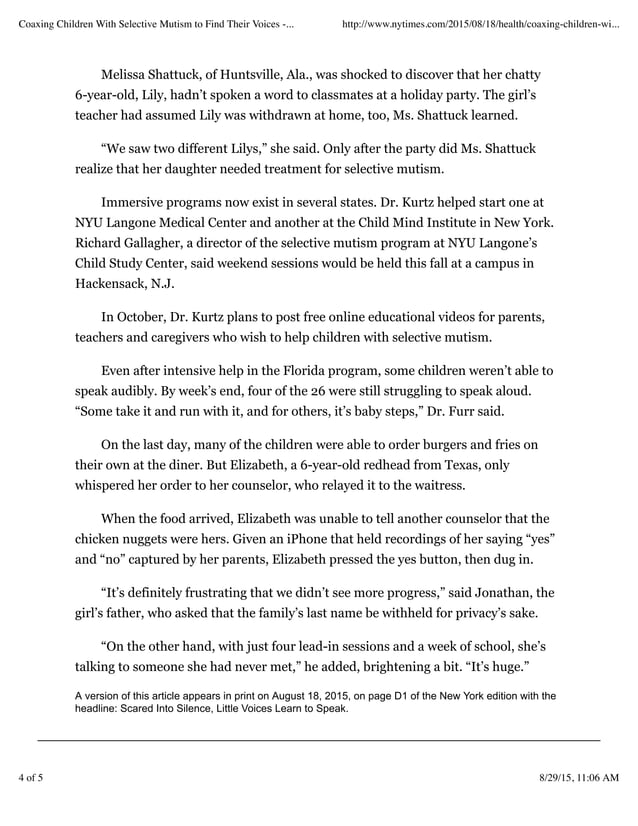 Coaxing Children With Selective Mutism to Find Their Voices - The New ...