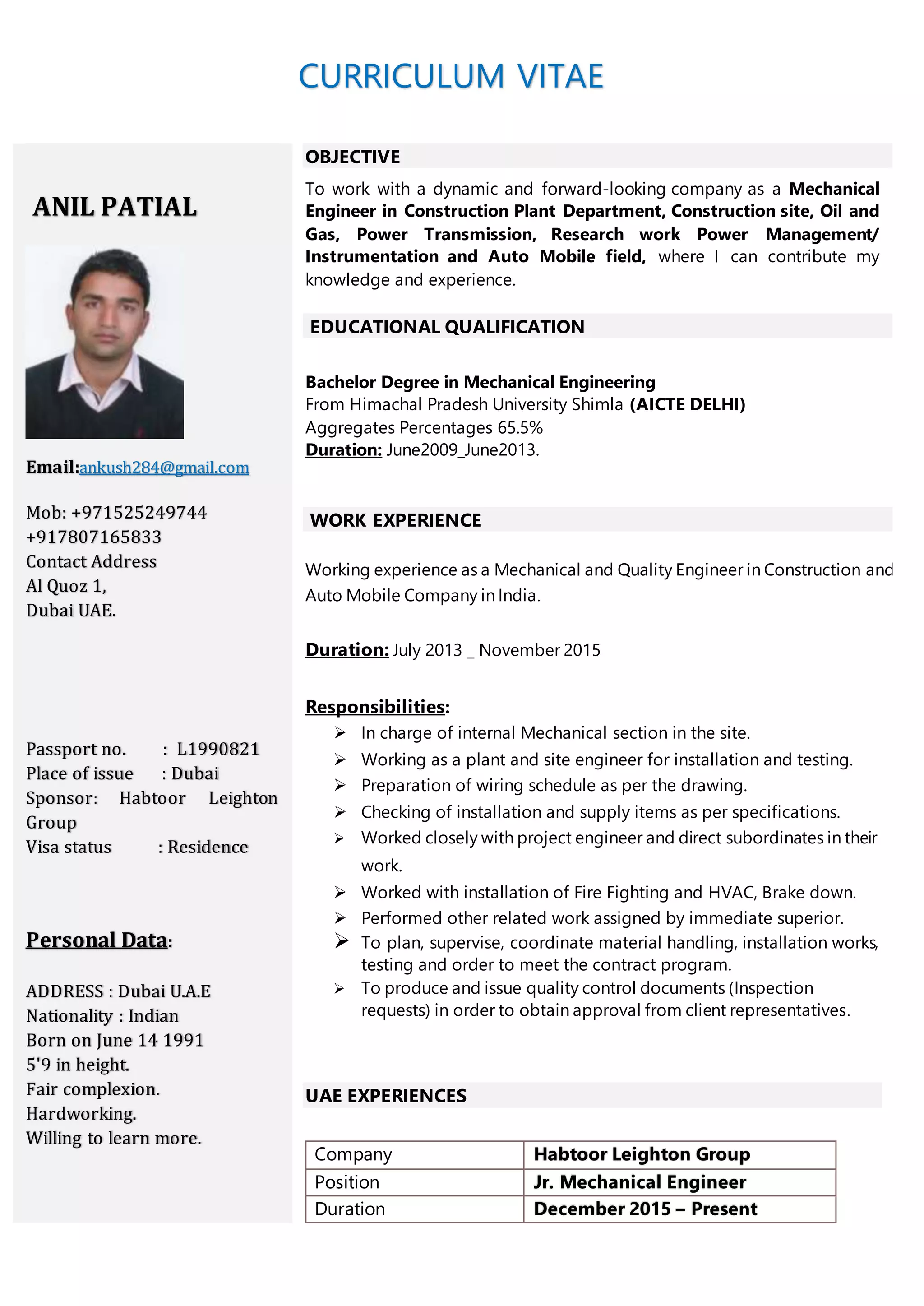 Anil CV 2 | DOCX | Civil Engineering Industry | Industries