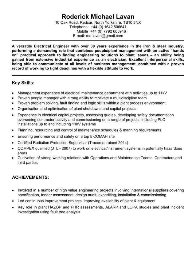 Rod Lavan CV - Oct 2015 | DOC