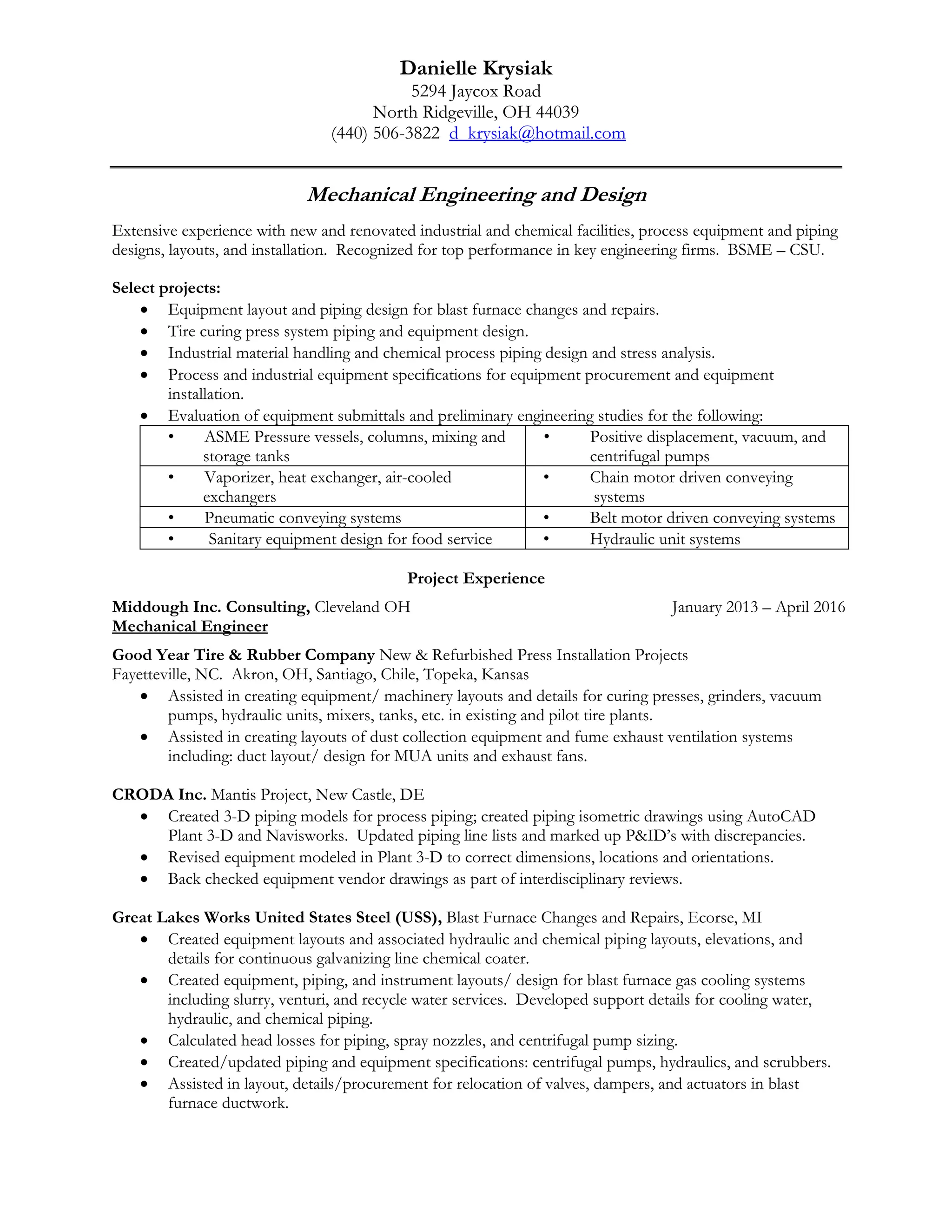 Danielle Krysiak Mech Engineer 5-5-2016 | PDF