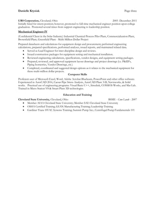 Danielle Krysiak Mech Engineer 5-5-2016 | PDF