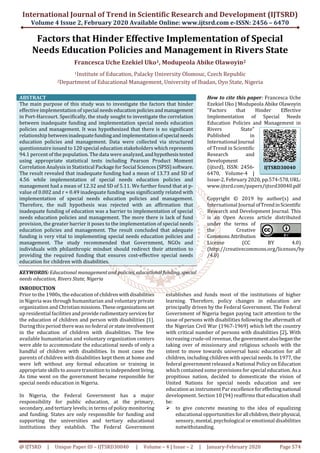 Factors that Hinder Effective Implementation of Special Needs Education ...