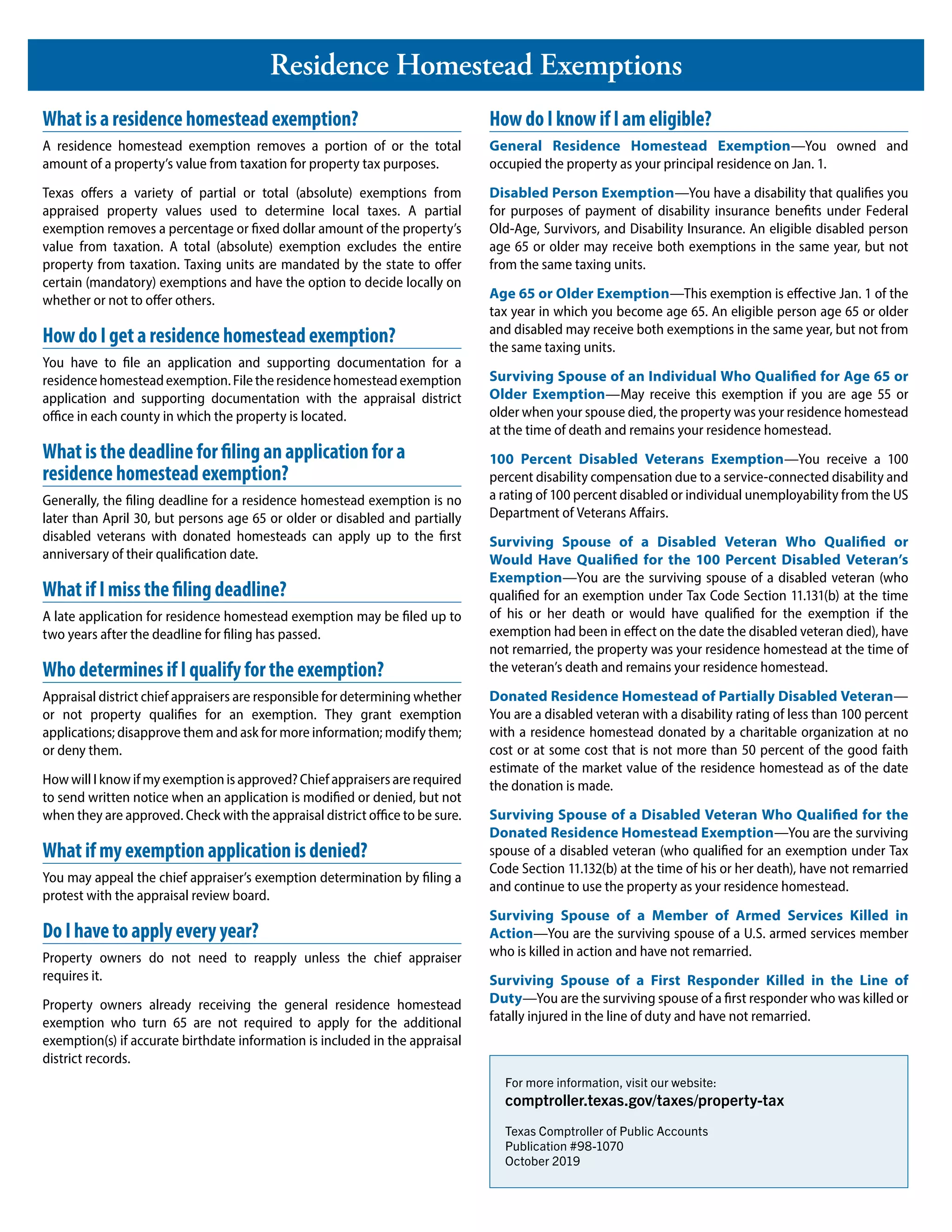 RESIDENTIAL EXEMPTION (TEXAS) | PDF