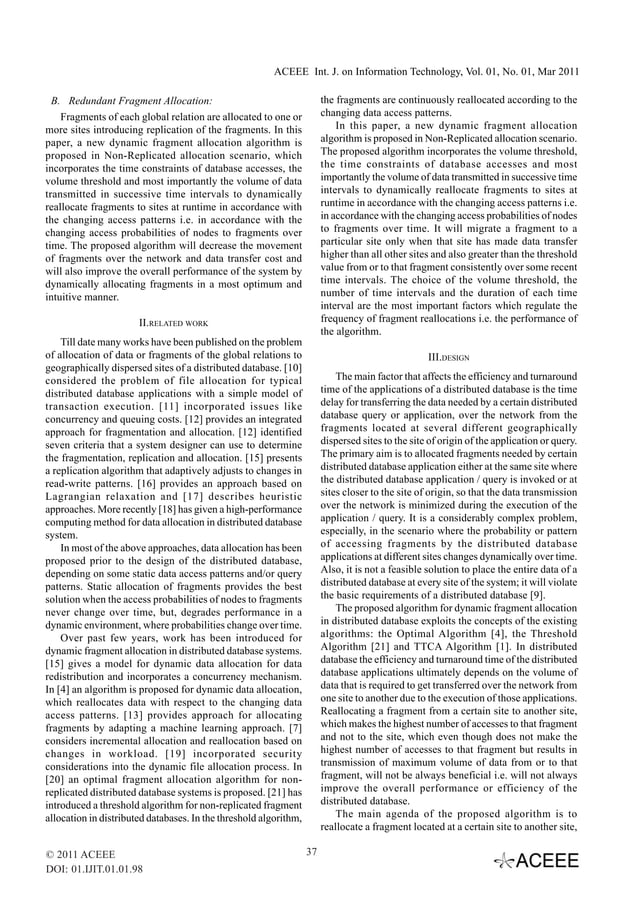 Synthesis Of Non Replicated Dynamic Fragment Allocation Algorithm In Distributed Database