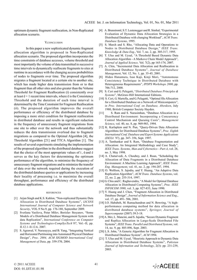 Synthesis Of Non Replicated Dynamic Fragment Allocation Algorithm In Distributed Database